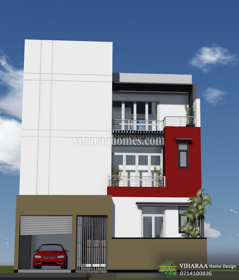 Three story house plan and 3D design Rajagiriya - Viharaa Home Design